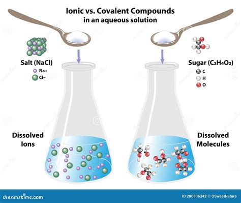 Ionic Versus Covalent Compounds In Solution Vector Illustration