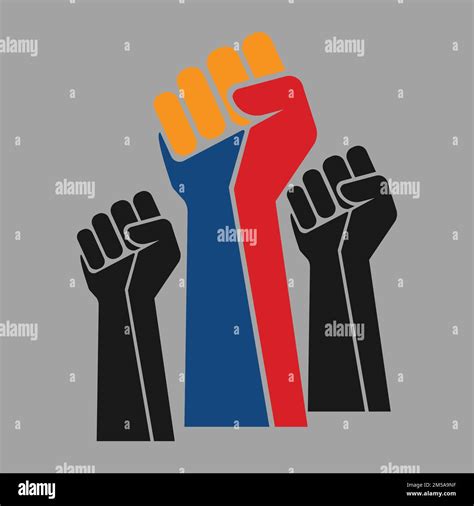 Vector Raised Fists Symbols Three Different Color Tones Illustration Isolated On Grey