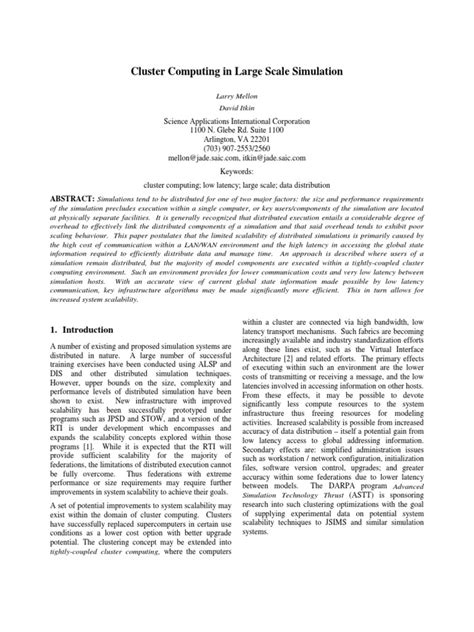 Cluster Computing In Large Scale Simulation Pdf Simulation
