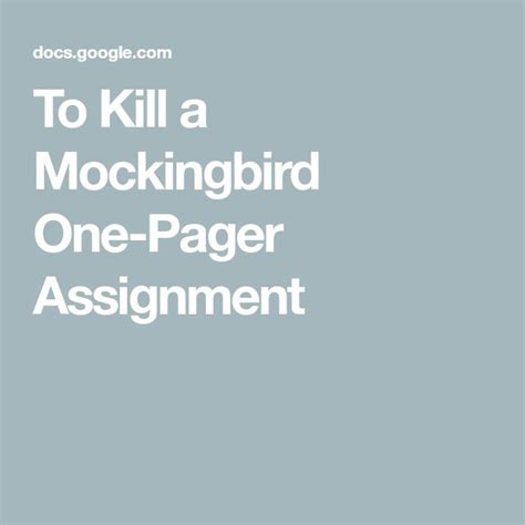 To Kill A Mockingbird One Pager Assignment