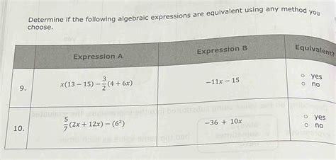 Solved Determine If The Following Algebraic Expressions Are Equivalent