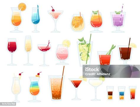 열대 이국적인 알콜 및 무알콜 칵테일의 큰 컬렉션 흰색 배경에 벡터 일러스트 레이 션 0명에 대한 스톡 벡터 아트 및 기타 이미지 0명 과일 딸기 Istock