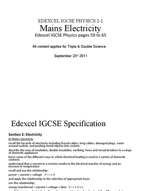 Igcse 21 Mainselectricity Pdf Electrical Connector Electric Power