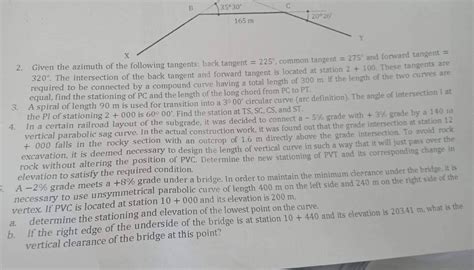 2 Given The Azimuth Of The Following Tangents Back