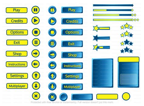 Buttons Game Ui Blue And Yellow Theme Game Art By Msranaapps