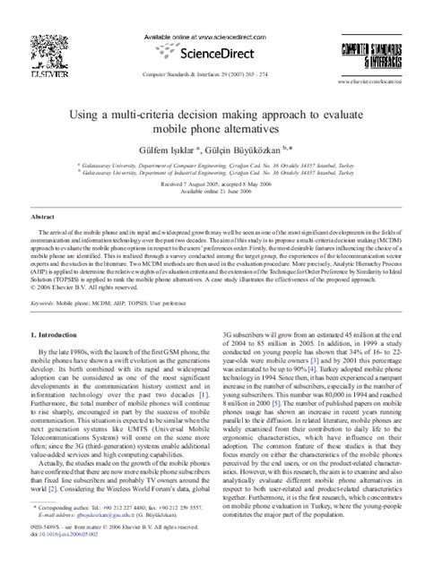 Pdf Using A Multi Criteria Decision Making Approach To Evaluate Mobile Phone Alternatives