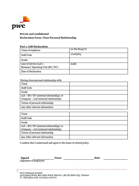 Self Declaration Form Close Personal Relationship Pdf