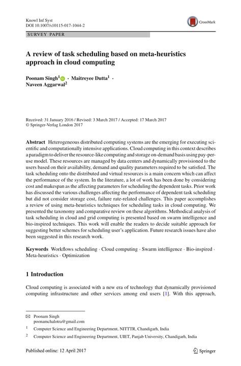 Pdf A Review Of Task Scheduling Based On Meta Heuristics Approach In