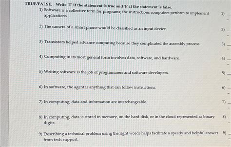 solved true false ﻿write t ﻿if the statement is true