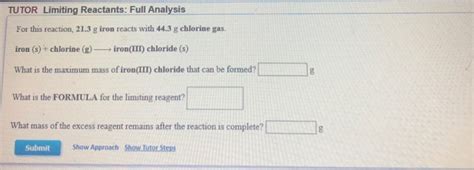 Solved TUTOR Limiting Reactants Full Analysis For This Chegg Com
