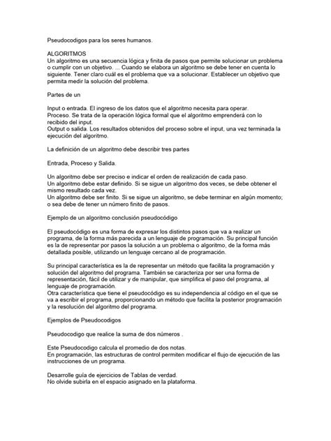 Pseudocodigos Pdf Algoritmos Programación De Computadoras