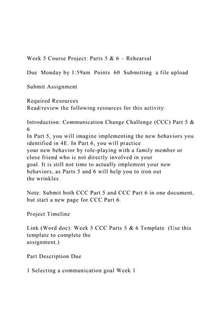 Week 5 Course Project Parts 5 And 6 Rehearsaldue Monday Docx