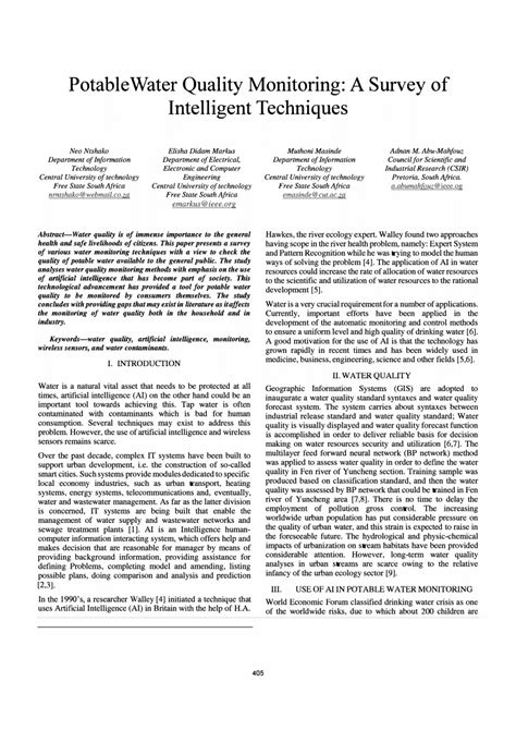 Pdf Potable Water Quality Monitoring A Survey Of Intelligent Techniques