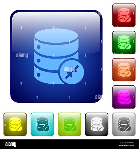 shrink database icons in rounded square color glossy button set stock