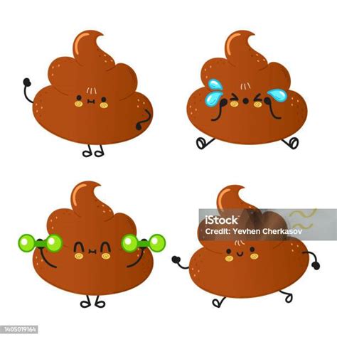 재미 귀여운 행복한 똥 캐릭터 번들 세트 벡터 손으로 그린 낙서 스타일 만화 캐릭터 일러스트 아이콘 디자인 귀여운 터드 마스코트 캐릭터 컬렉션 배설물에 대한 스톡 벡터 아트