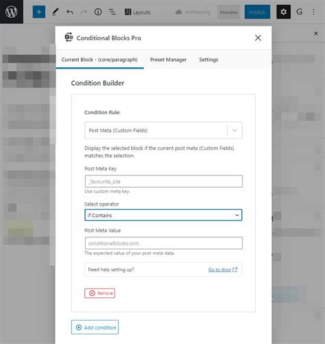 Wordpress Block Visibility For Custom Fields Conditional Blocks