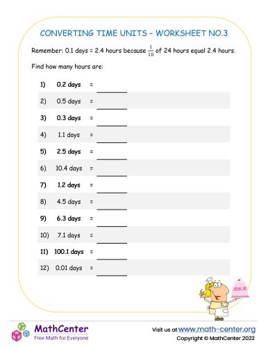 Converting Time Units Worksheet No3 Worksheets Math Center