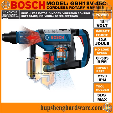 Bosch Gbh18v 45c Cordless Rotary Hammer 18v 3 Modes 125j 305rpm