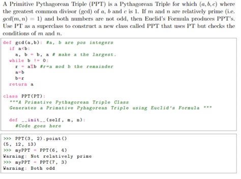 Solved A Primitive Pythagorean Triple PPT Is A Pythagorean Chegg