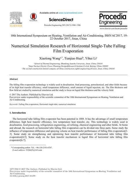 Pdf Numerical Simulation Research Of Horizontal Single Tube Falling