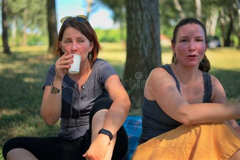 Mature Women Having Picnic In Park Stock Image Image Of Summer Lifestyle