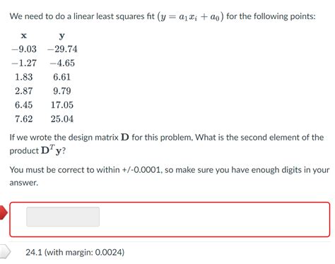Solved We Need To Do A Linear Least Squares Fit Y A Xi A Chegg