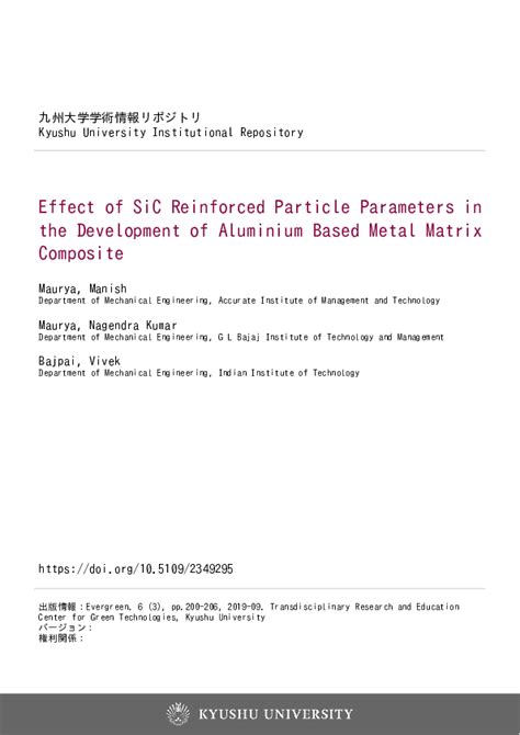 Pdf Effect Of Sic Reinforced Particle Parameters In The Development
