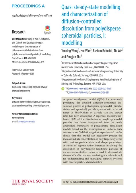 Quasi Steady State Modelling And Characterization Of Diffusion