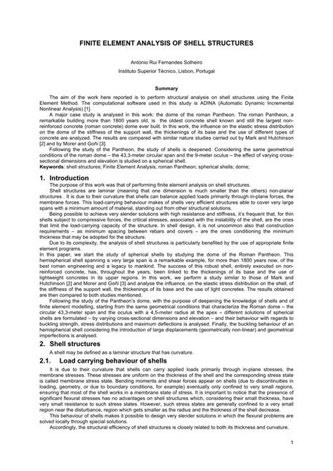 Pdf Finite Element Analysis Of Shell Structures · Hemispherical Shell Considering The