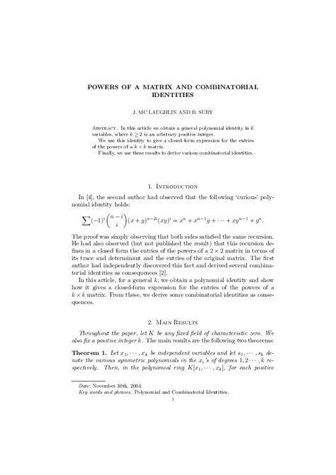 pdf matrix powers and polynomial identities