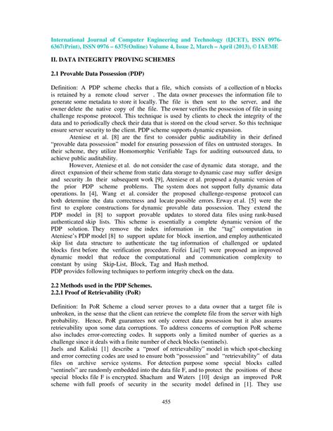 Data Integrity Proof Techniques In Cloud Storage Pdf