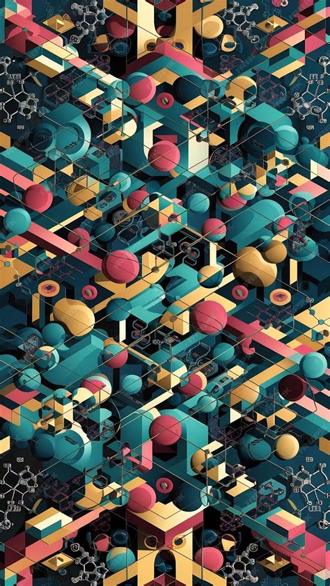 Abstract Isometric Pattern Of Interconnected Geometric Shapes And Molecular Diagrams Premium