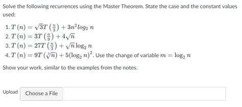 solved solve the following recurrences using the master