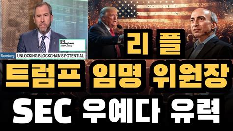 리플 코인 긴급속보 트럼프 임명 차기 Sec 위원장 우예다 유력한 상황 겐슬러 해임으로 리플 소송 종결 역대급 기대감 리플목표가 리플호재 리플전망 리플코인