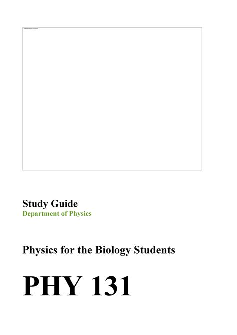 PHY131 2022 Study Guide Study Guide Department Of Physics Physics For The Biology Babes PHY