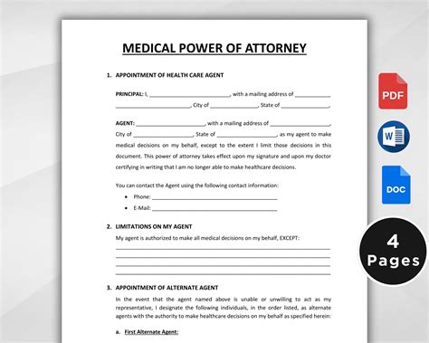 Medical Power Of Attorney Form Printable Medical Power Of Attorney