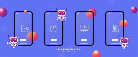 작업 프레 젠 테이 션 설정 아이콘 다이어그램 차트 기어 클립보드 문서 표시 비즈니스 개념 Glassmorphism Ui 전화 앱 화면 로봇 비즈니스 및 광고에 대 한 벡터