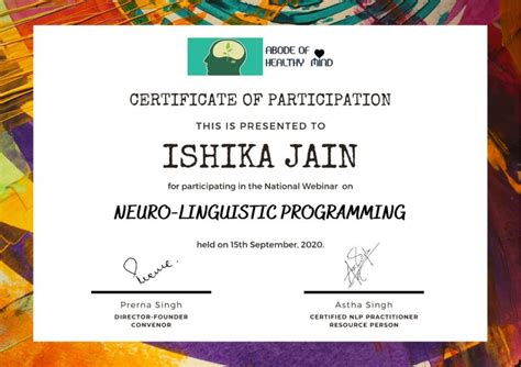 Participated In National Webinar On Neuro Linguistic Programming And