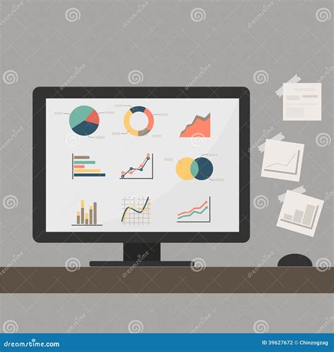 personal computer with static graph icon stock vector illustration of