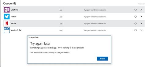 the error code is 0x80070002 windows 10 app store new app microsoft