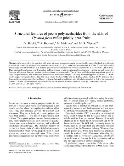 Pdf Structural Features Of Pectic Polysaccharides From The Skin Of Opuntia Ficus Indica
