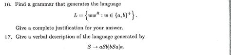 Solved 16 Find A Grammar That Generates The Language Give A