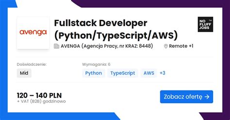 Praca Fullstack Developer Pythontypescriptaws Fullstack Avenga Agencja Pracy Nr Kraz