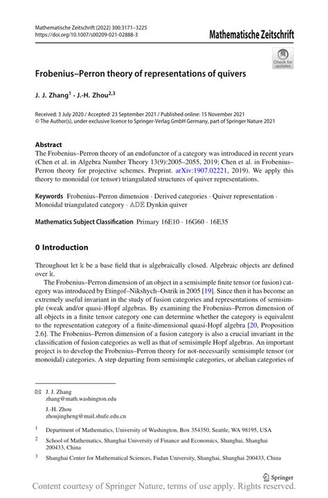 Frobeniusperron Theory Of Representations Of Quivers