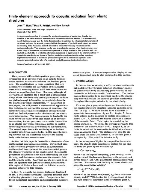 Pdf Finite Element Approach To Acoustic Radiation From Elastic