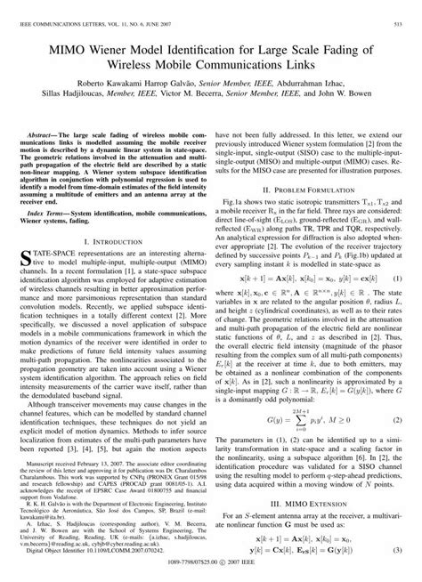 Pdf Mimo Wiener Model Identification For Large Scale Fading Of