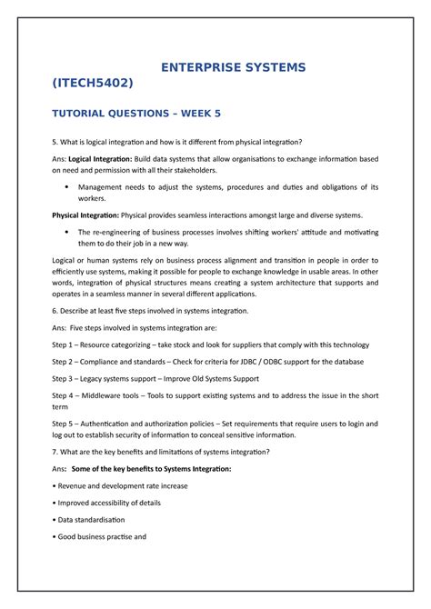 tutorial questions w5 enterprise systems itech5402 tutorial