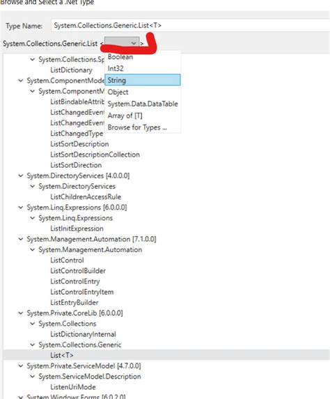 Cannot Use Any Systemcollectionsgeneric Type On The List Not All