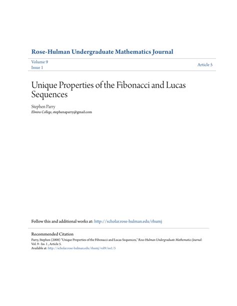 Pdf Unique Properties Of The Fibonacci And Lucas Sequences