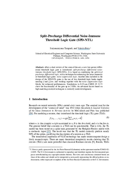 Pdf Split Precharge Differential Noise Immune Threshold Logic Gate